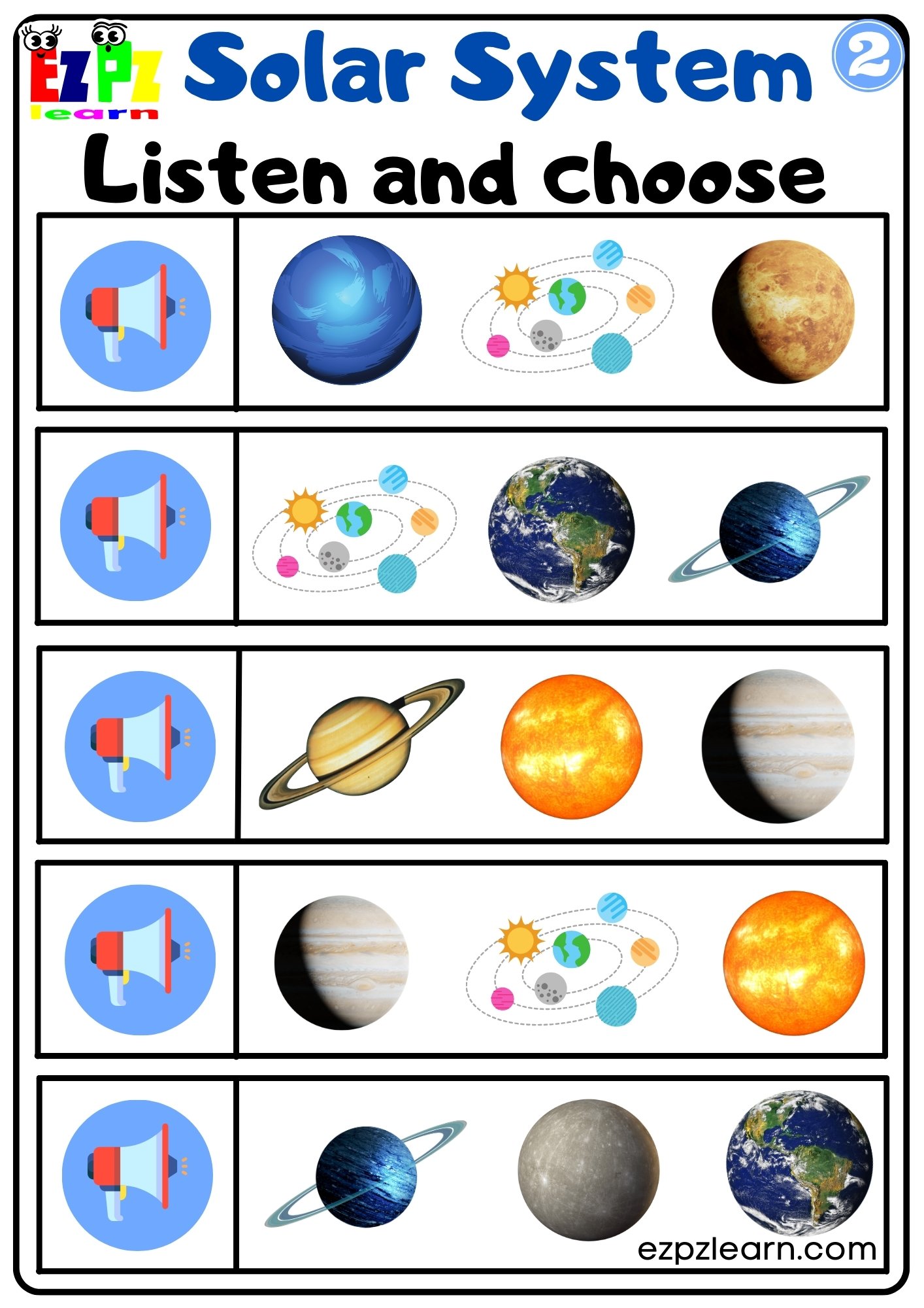 Solar System Vocabulary Interactive Worksheet Listen and Choose the Correct Images Activity for ...